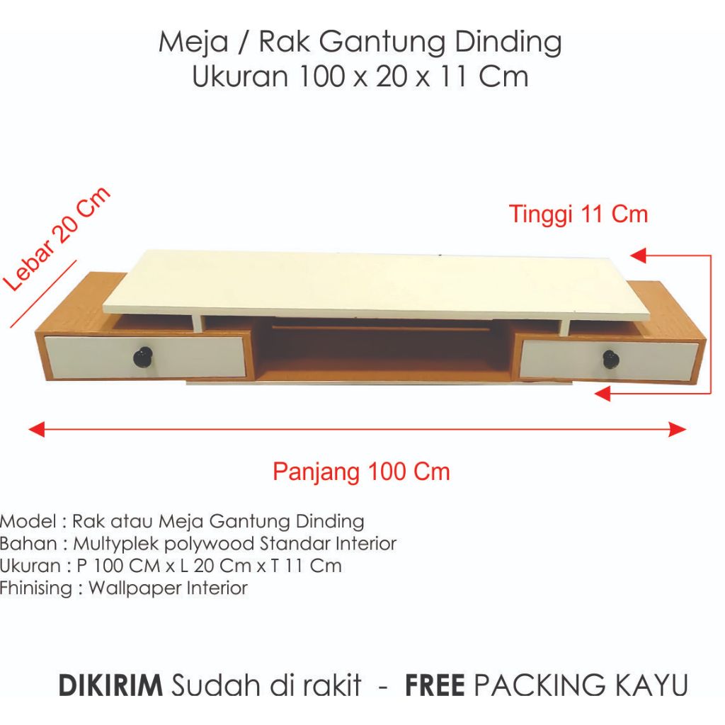 Jual Meja Ambalan Gantung dinding ukuran 100 x 20 cm | Shopee Indonesia