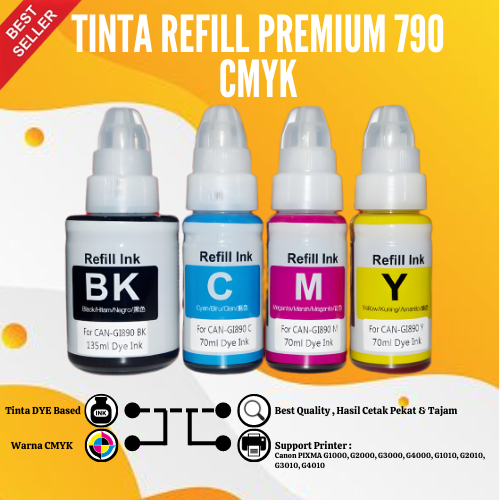 Jual 1 Set Tinta GI-790 Premium Refill Printer Canon G1000 G2000 G3000 ...