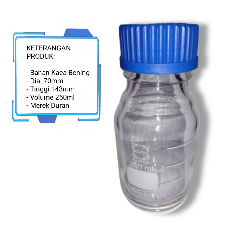 Jual Botol Duran 250 ml Duran Schott Bottle Sampel Bening Tutup Biru | Shopee Indonesia