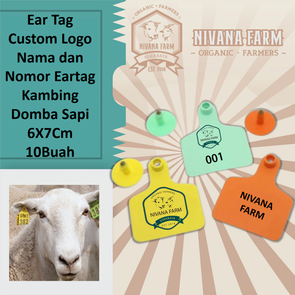 Jual Ear Tag Custom Logo Nama dan Nomor Eartag Kambing Domba Sapi 6X7Cm ...