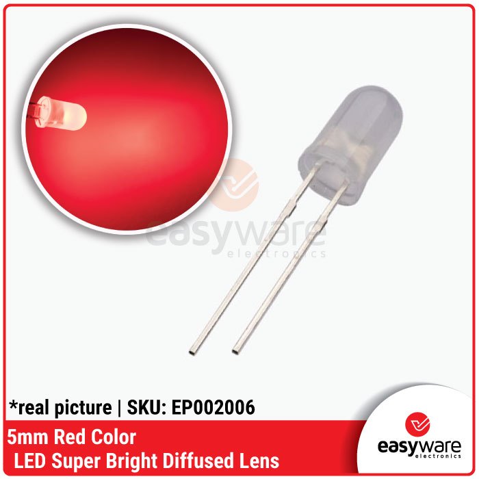 Jual LED 5mm Red 5 mm LED F5 Red Diffused Lens LED 5mm Merah Putih Susu ...