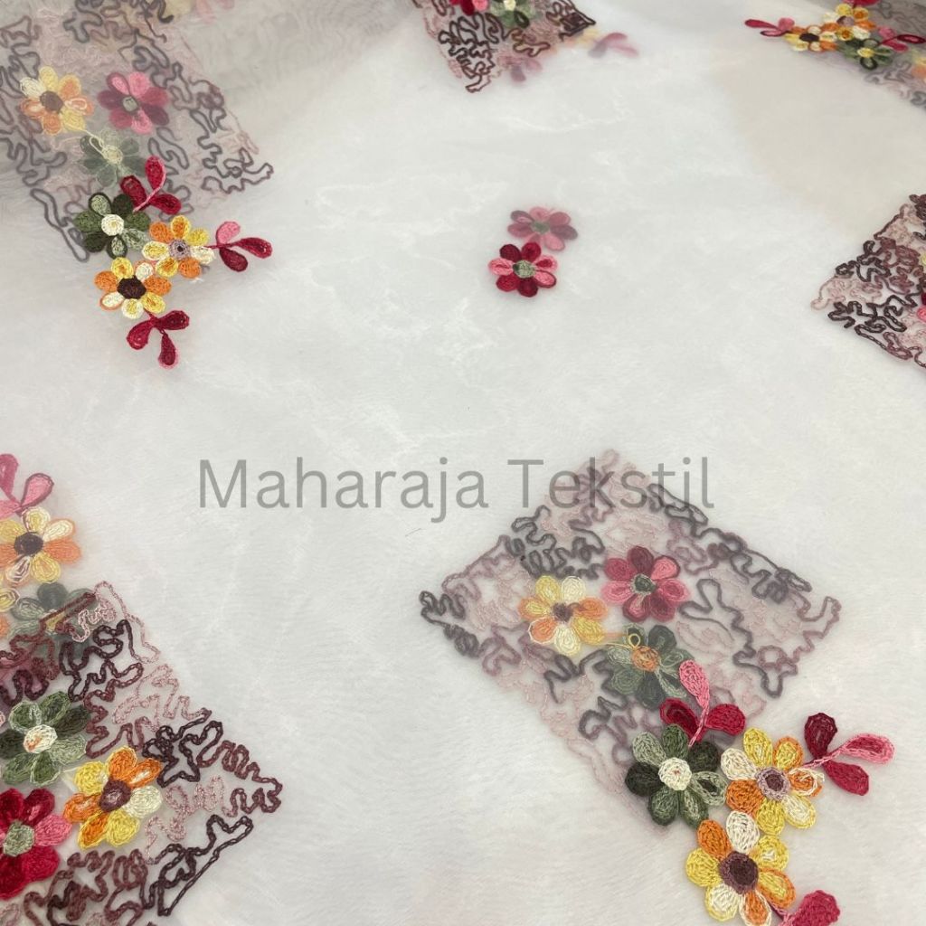 Jual Kain Organza Motif Bordir / Organza Corak Bunga / Organdy Bordir ...