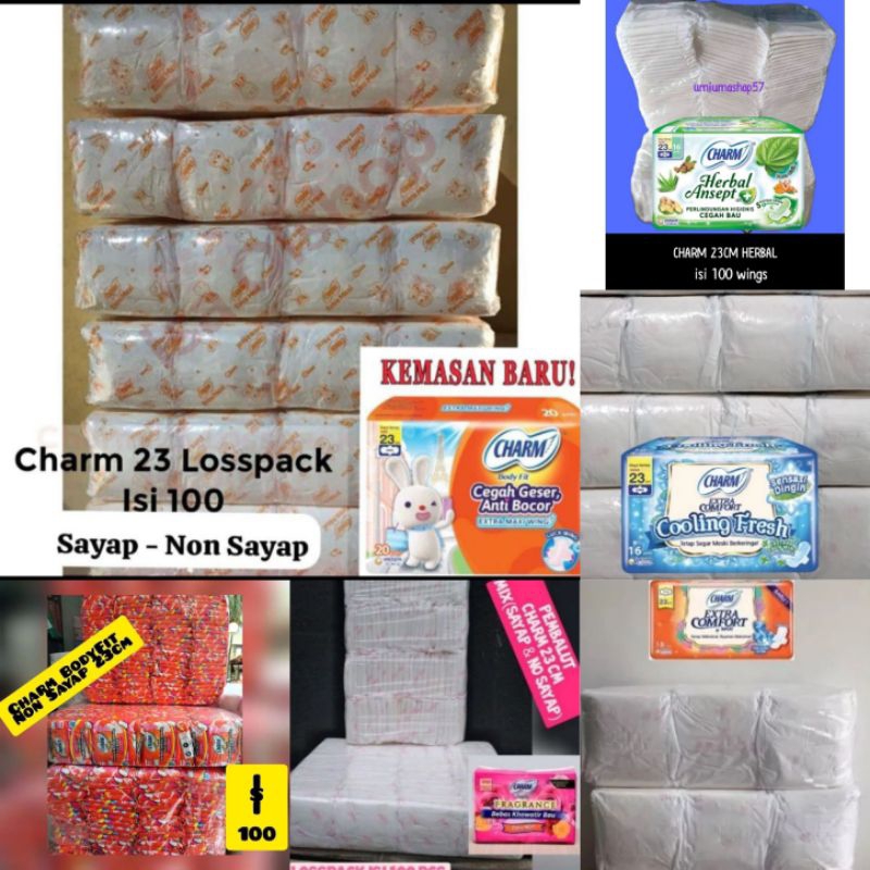 Jual PEMBALUT & PANTYLINER WANITA CHARM 23CM 26CM 29CM 35CM 42CM ISI 50 ...