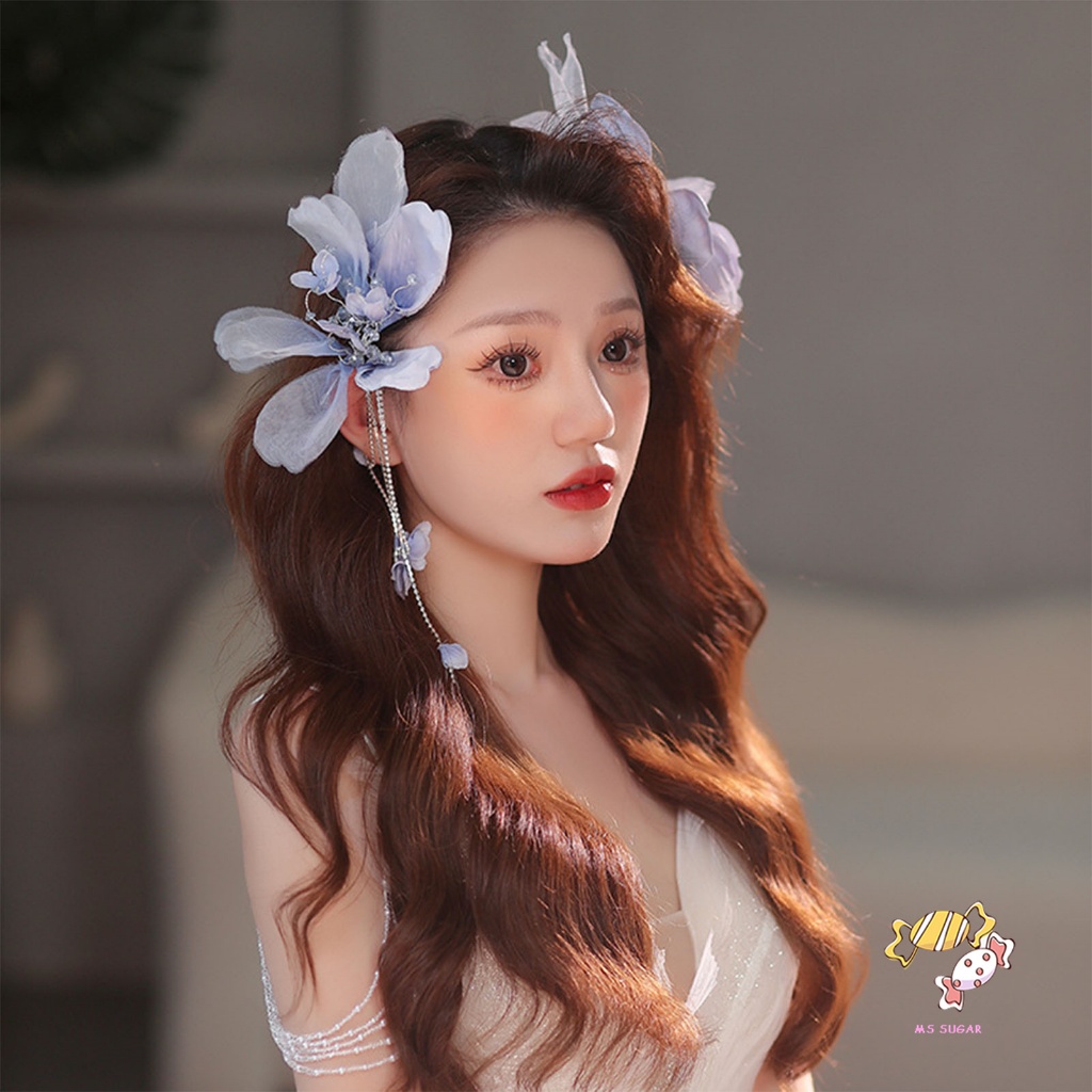 Jual YADORNOS Jepit Rambut Bunga Biru Wanita Klip Jepit Bunga dengan ...