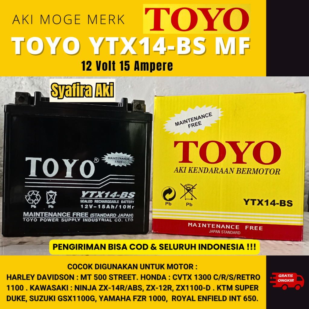 Jual Aki Motor BMW R1200GS, BMW K1300 MOTOR PATWAL POLISI TOYO YTX14-BS MF | Shopee Indonesia