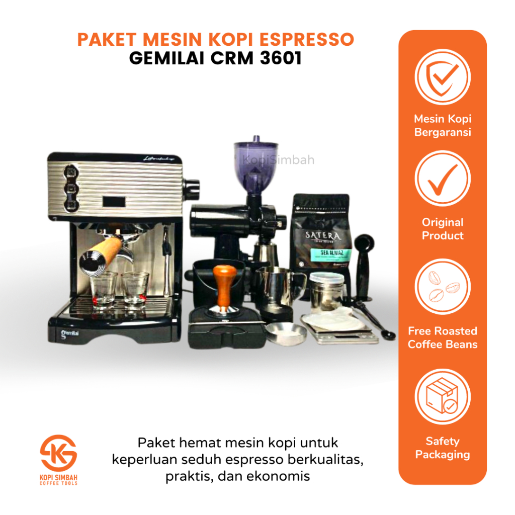 Jual Paket Mesin Kopi Espresso Gemilai CRM 3601 With Coffee Grinder Alat Seduh Pembuat Espreso ...