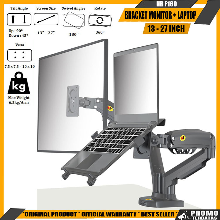 Jual Bracket Monitor Plus Tray Laptop 17"-27" NB F160 | Shopee Indonesia