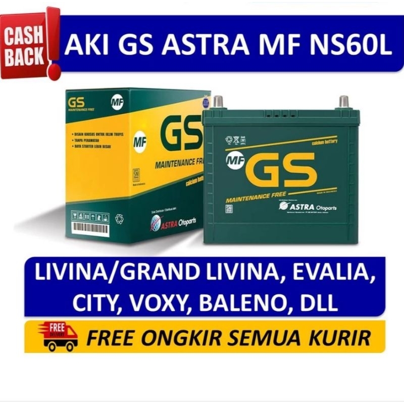 Jual AKI GS ASTRA MF NS60L AKI MOBIL NISSAN LIVINA EVALIA TOYOTA COROLLA HONDA CITY | Shopee ...
