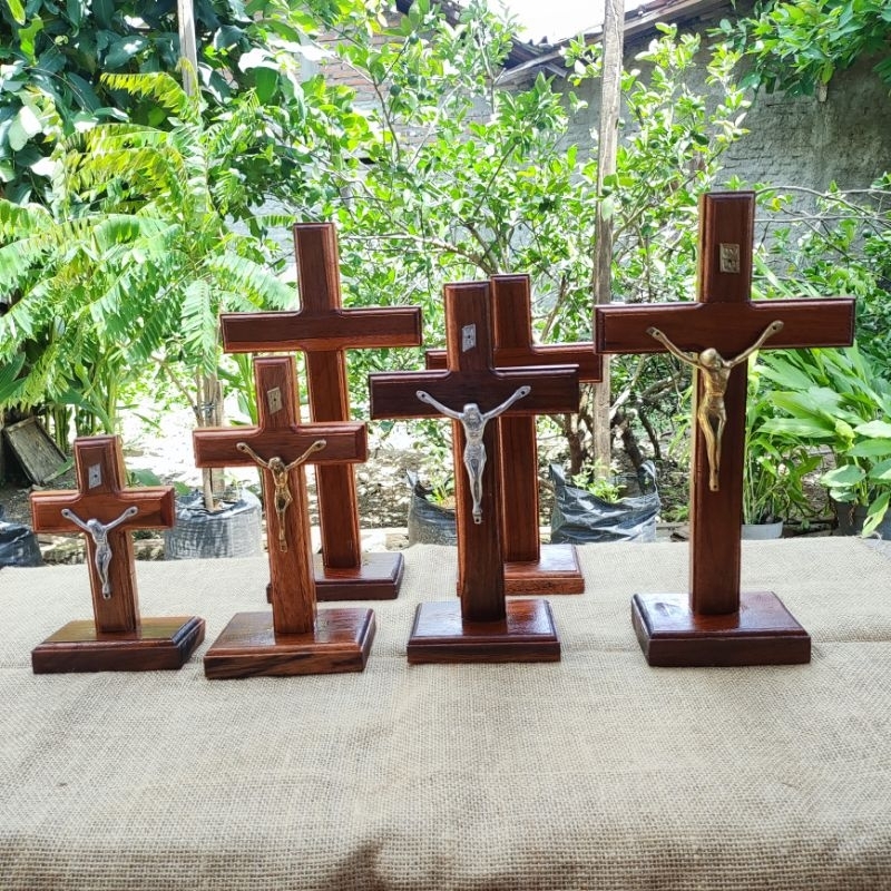Jual Salib Yesus kayu Salib duduk kayu katolik kristen patung dan polos ...