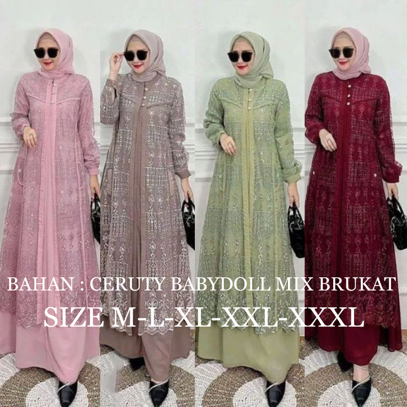 Jual GAMIS TERBARU HAYYA DRESS WD BAHAN CERUTY BABYDOL FULL PURING MIX BRUKAT SIZE M L XL XXL ...