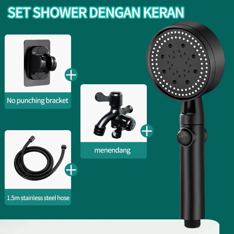 Jual Hitam Kepala Shower Set 3In 1 Dengan Selang Portable Kamar Mandi Shower 5 Mode Adjustable ...