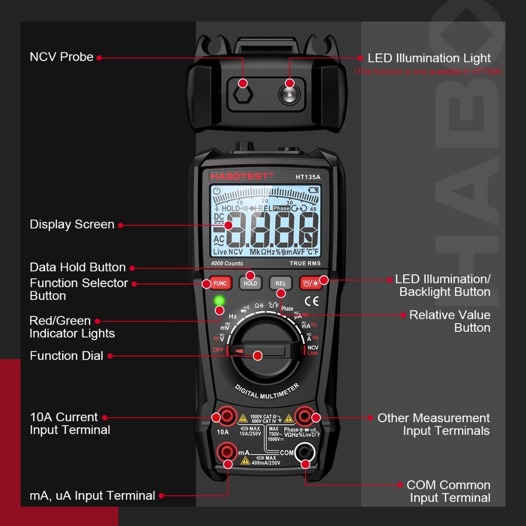 Jual (High End)HABOTEST HT135 Upgrade Auto Multimeter Digital Avometer ...