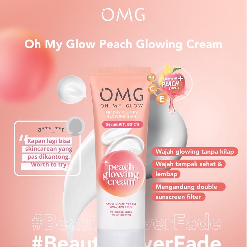 Jual OMG Oh My Glow Peach Glowing Cream Serum Vit B3+C+E 25gr | Shopee ...