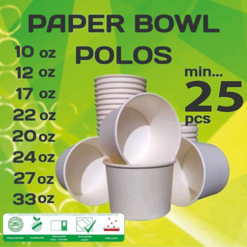Jual Paper Bowl Polos Tanpa Tutup Isi 25 Pcs Mangkok Bakso Kertas Tahan ...