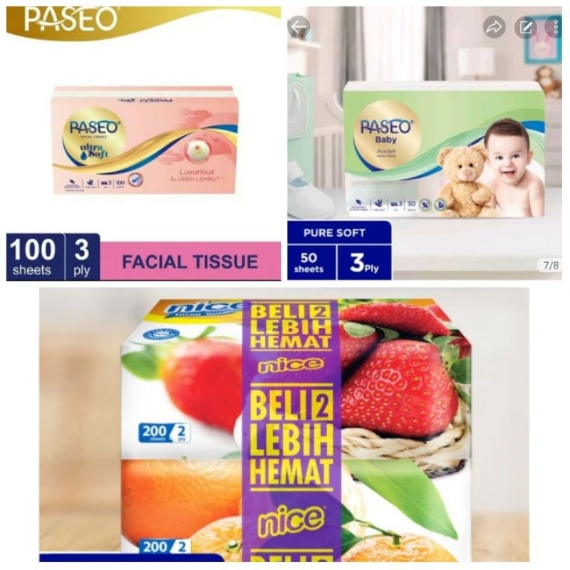 Jual Paseo Ultra Soft Tissue Wajah Soft Pack 100 Sheets/paseo baby 50 ...