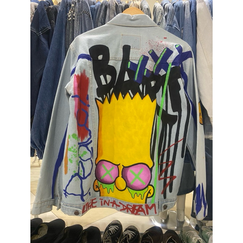 Jual jaket jeans denim lukis art painting the simpsons | Shopee Indonesia