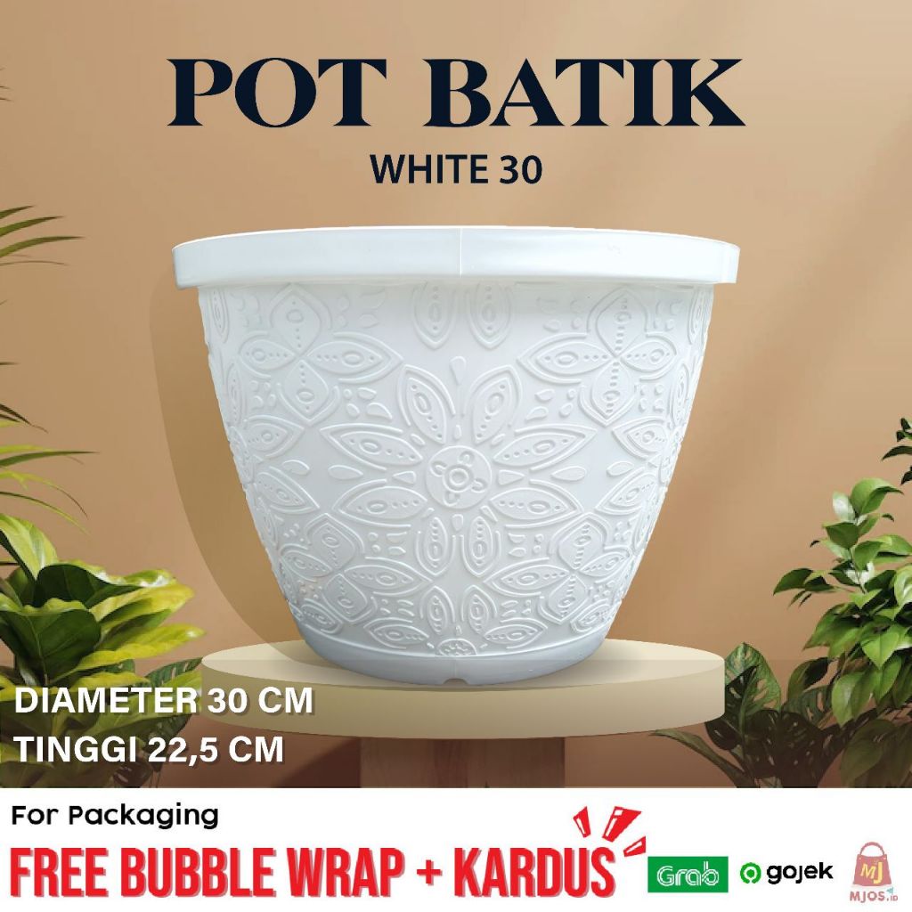 Jual Pot bunga tanaman hias plastik estetik shallom motif batik putih ...