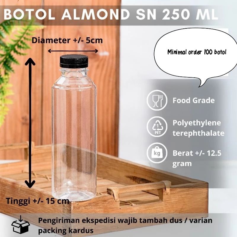 Jual Botol almond/botol plastik SN 250ml 100 botol + tutup | Shopee ...