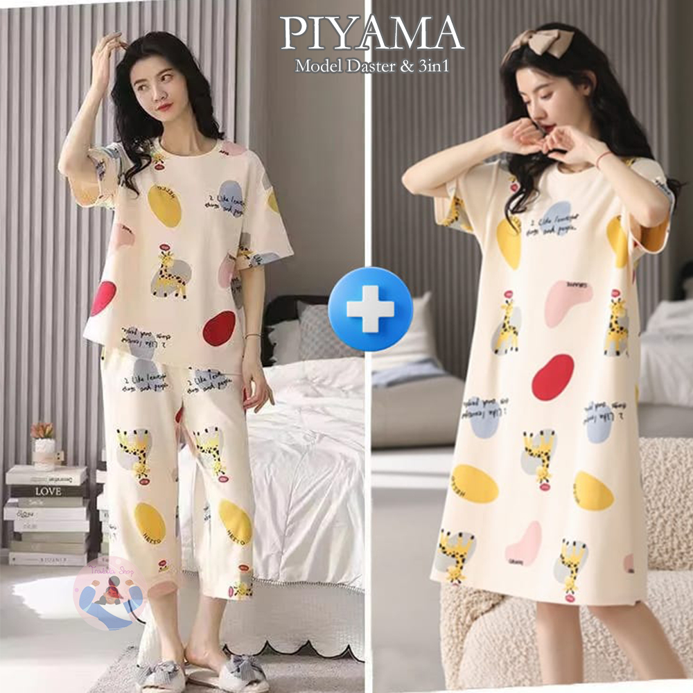 Jual SET PIYAMA Wanita Model 3in1 Daster + Celana GIRAFFE / BT015 ...