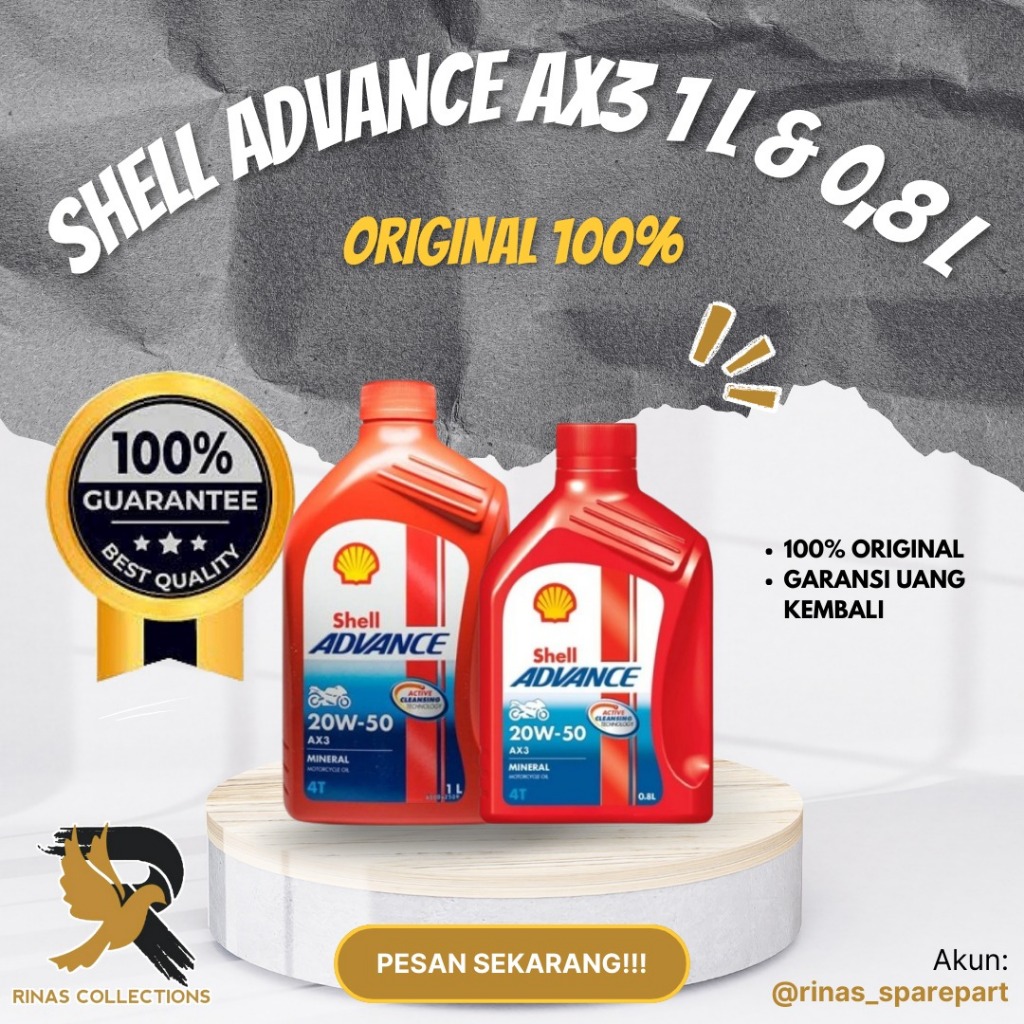 Jual SHELL ADVANCE AX3 MERAH 4T SAE 20W 50 READY 800ML DAN 1 LITER ...