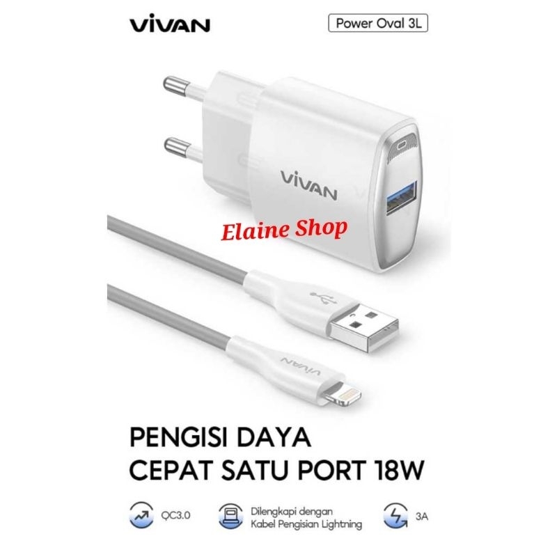 Jual Charger Cas Iphone Lightning Fast Charging VIVAN Power Oval 3L ...