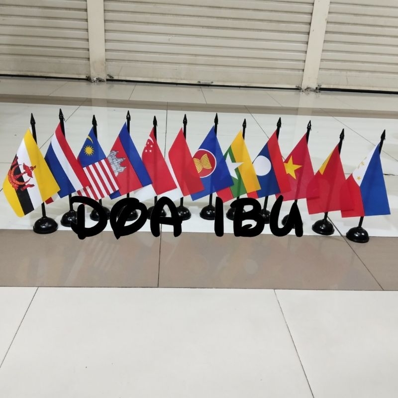 Jual best seller tiang kayu meja+bendera grup ASEAN 1set(12biji ...