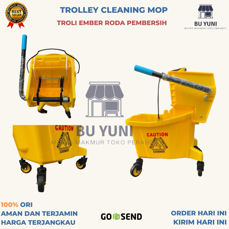 Jual Single Bucket Cleaning Mop Press Wringer Trolley 24 Liter Troli ...
