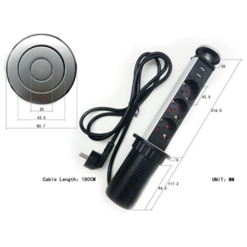 Jual Stop Kontak Colokan Listrik Tarik Pop Pull Up Meja 2 USB Plug 3P 2 ...