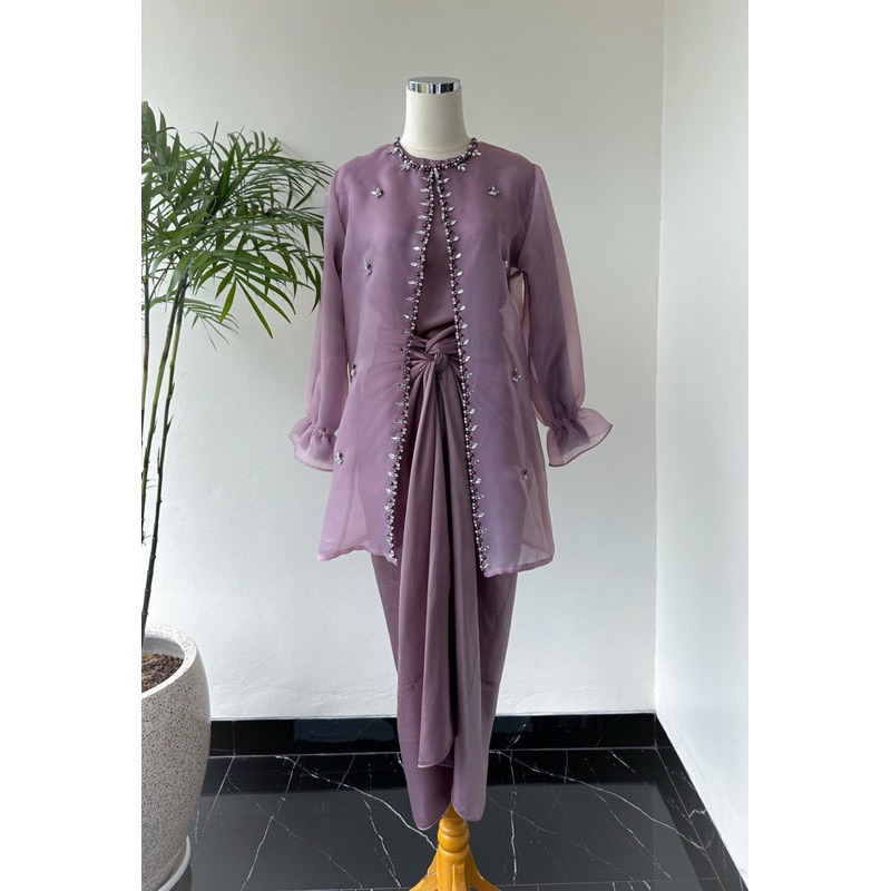 Jual Devarina - One Set Wanita Kekinian Outer Organza Premium Setelan Kondangan Rok Lilit Outfit ...