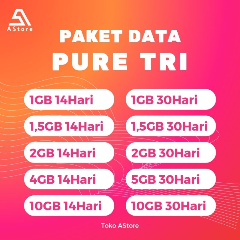 Jual PAKET DATA PURE TRI / THREE | FULL 24 JAM | ALL ZONA 1 GB 1,5 GB 2 GB 2,5 GB 4 GB 5 GB 10 ...