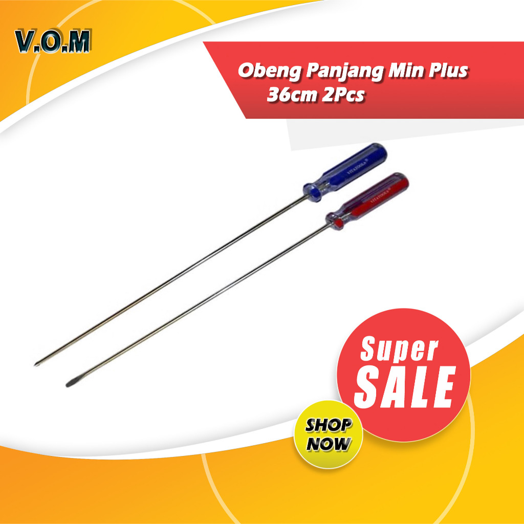 Jual Obeng Panjang Min Plus 36cm 2Pcs Obeng Screwdriver Minus & Plus ...