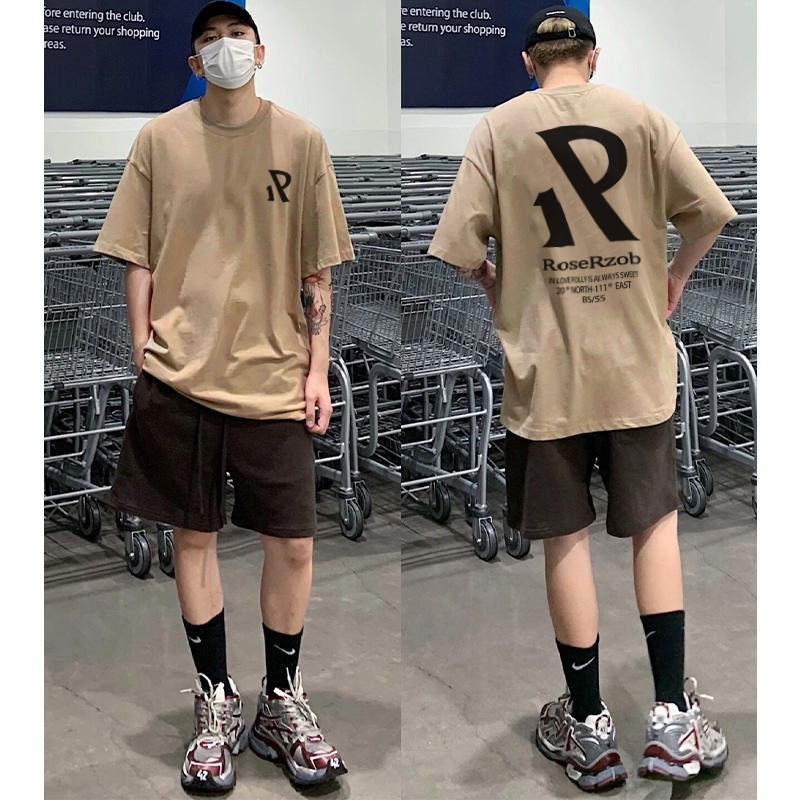 Jual Gaya Baru Cetak Huruf R Monogram baju kaos lengan pendek pria ...