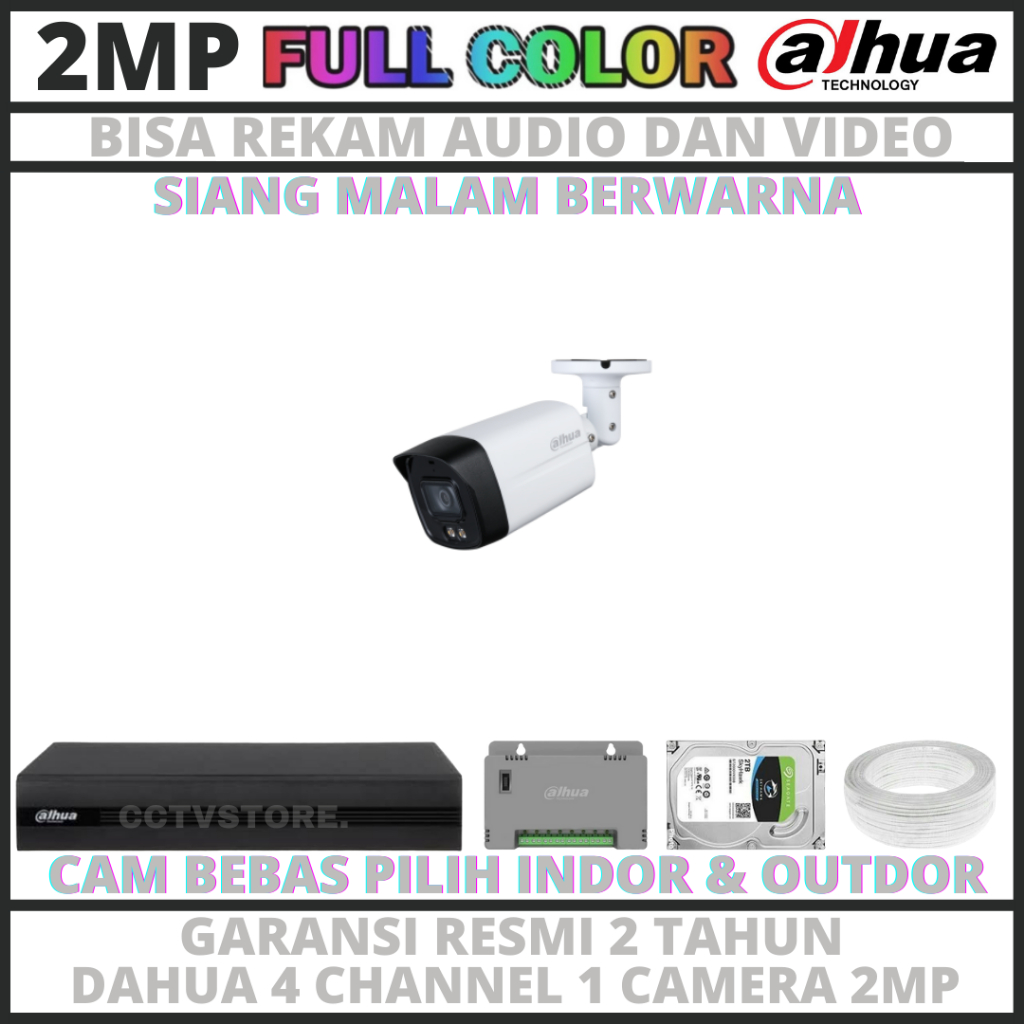 Jual PAKET CCTV DAHUA FULL COLOR 2MP 4 CHANNEL 1 KAMERA CCTV TURBO ...