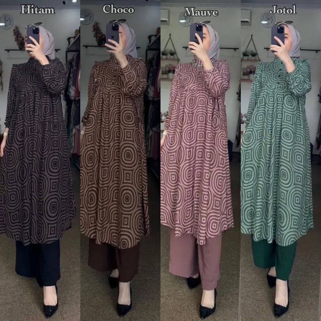 Jual NANDA ONE SET LONG TUNIK BAHAN RAYON MOTIF FULL KANCING DEPAN ...
