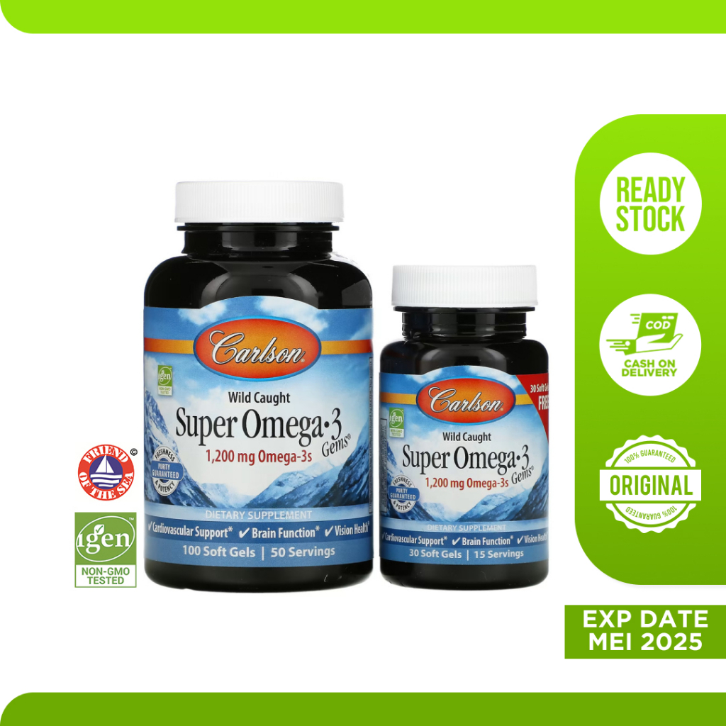 Jual Suplemen Vitamin Super Omega 3 Gems Carlson 100 + 30 Softgels ...