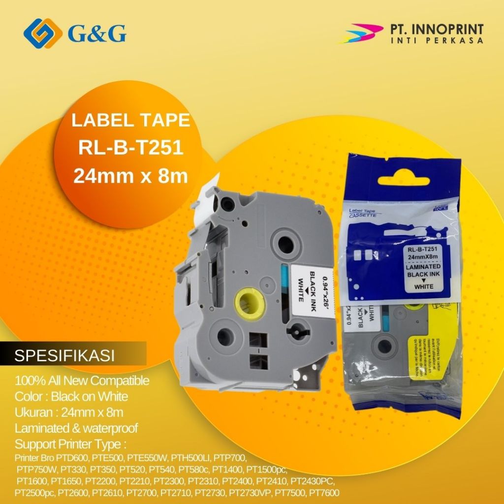 Jual Label tape G&G for Brother Label Tape TZE-251 24mm x 8m Black On ...