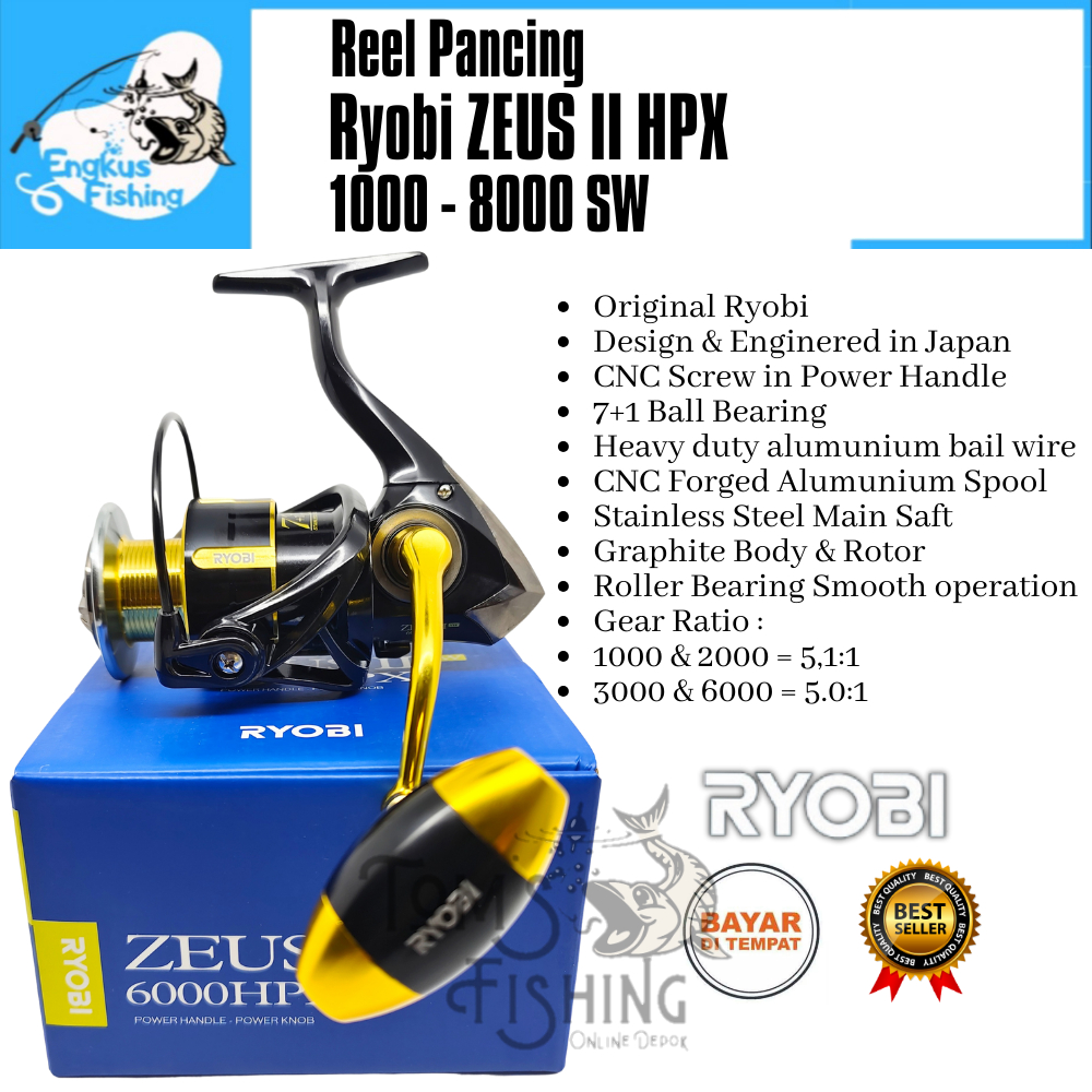 Jual Reel Pancing Ryobi Zeus II HPX 1000 - 8000 Gold (7+1 Bearing ...