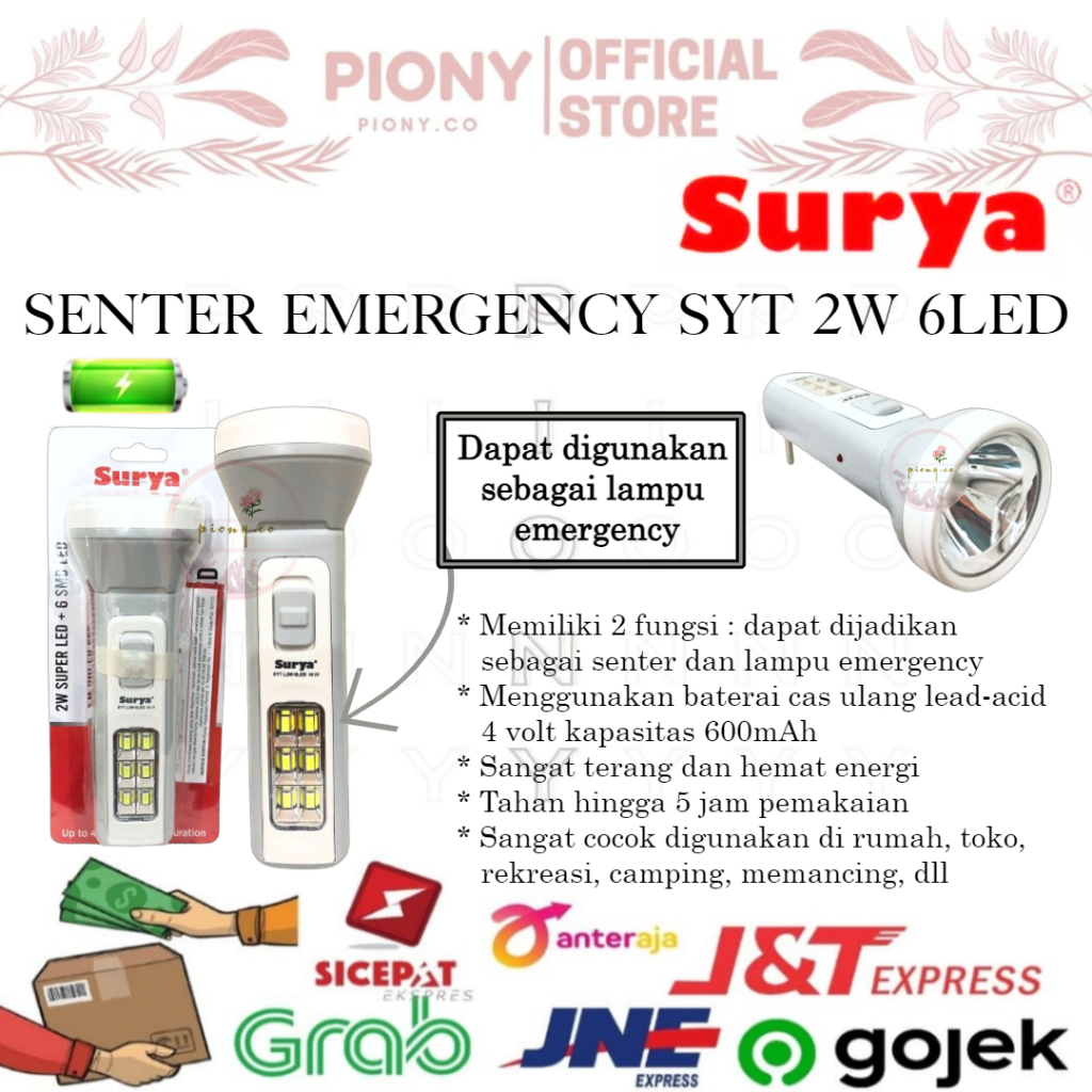 Jual SENTER LAMPU LED SURYA SUPER TERANG BAGUS SYT L2W + 6LED, SYT V175 ...