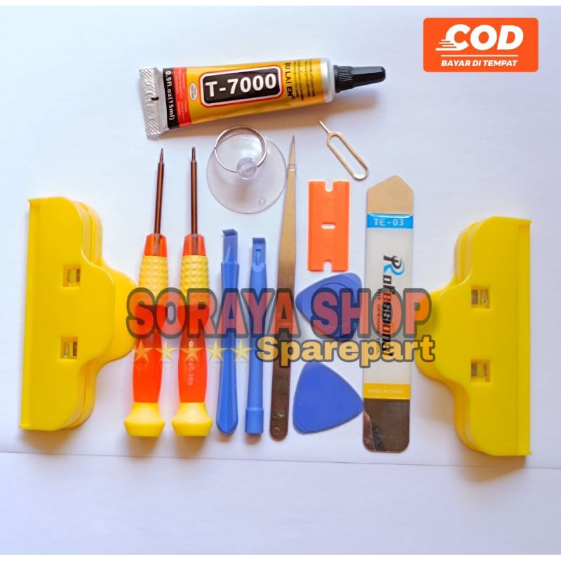 Jual ALAT SERVICE HP LENGKAP 1 SET OBENG 10 IN 1 + LEM LCD T-7000 15ml + 2Pcs Penjepit / Penekan ...
