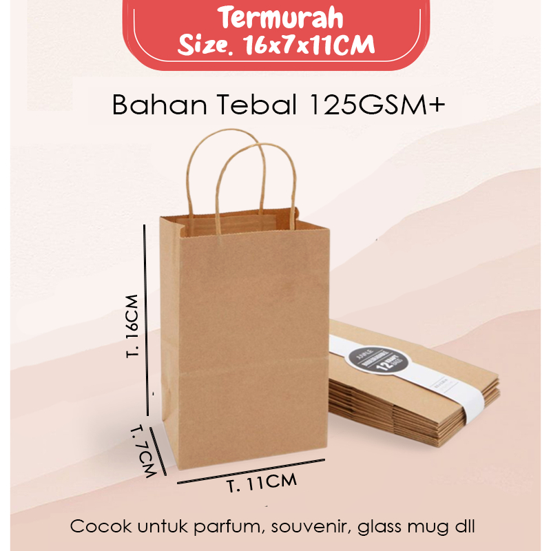 Jual (TALI KERTAS) Paper Bag Kado Polos Kecil Uk. 16x7x11 CM / Paper ...