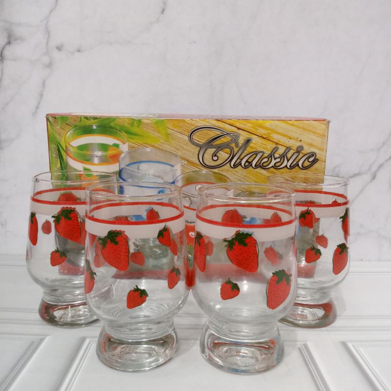 Jual GELAS SET CLASSIC 04/ GELAS MOTIF STRAW/ GELAS KADO 4 PCS | Shopee ...