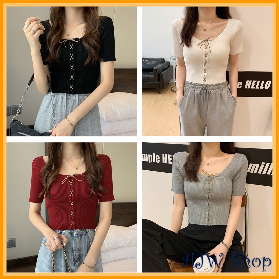 Jual AJW Pakaian Wanita Variasi Tali U-neck Knit Premium HBG | Atasan Wanita Casual Tali U-neck ...