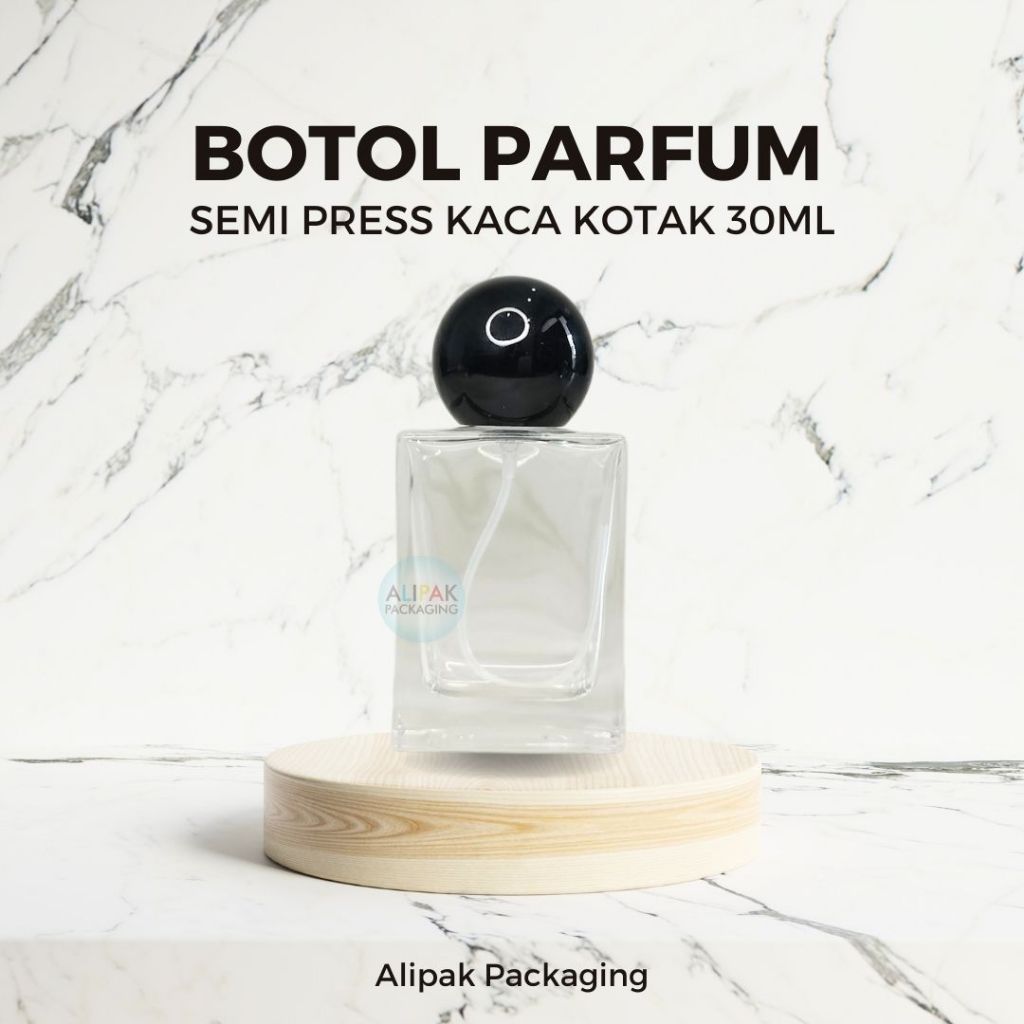 Jual Botol Parfum 30ml Kaca Kotak Mewah SEMI PRESS Tutup Bulat Hitam ...