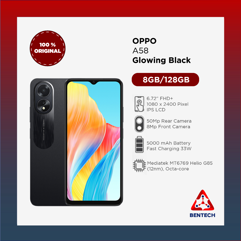 Jual OPPO A58 8/128GB - Glowing Black | Shopee Indonesia