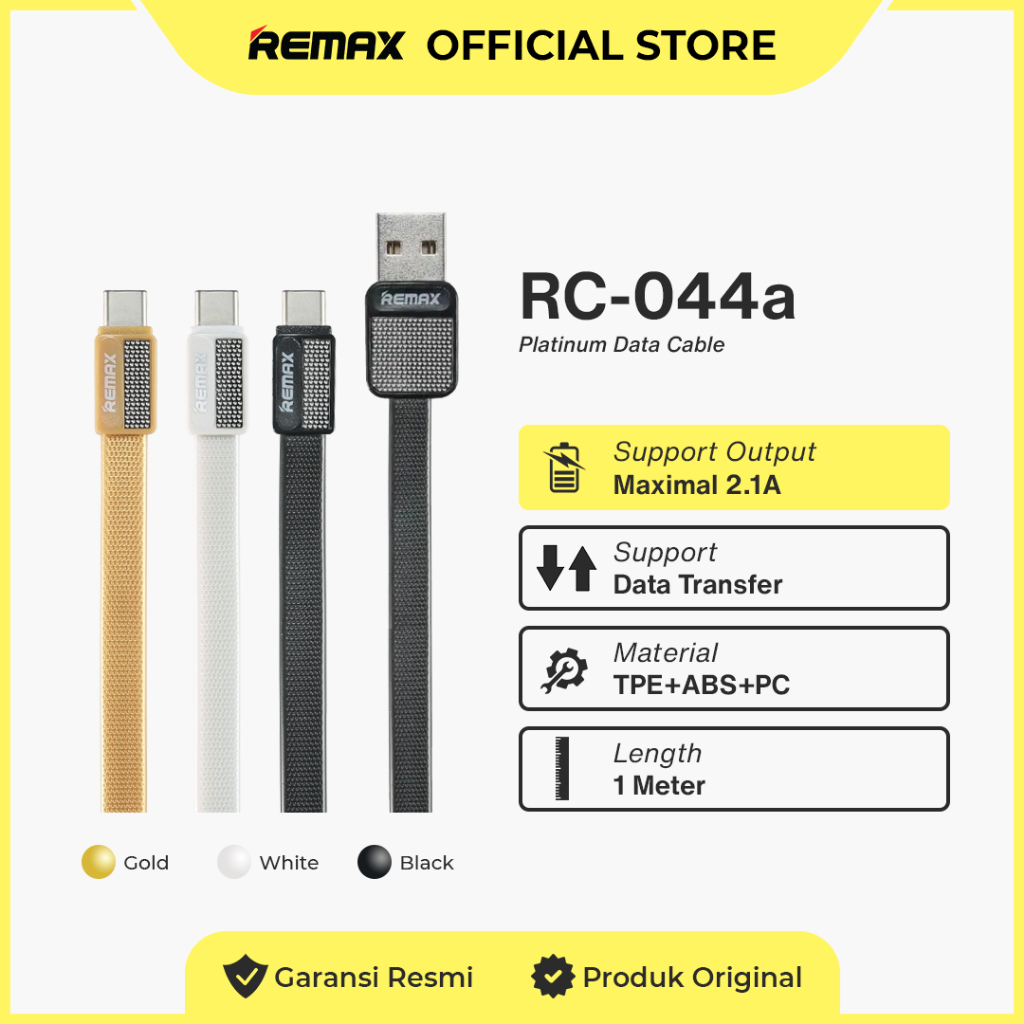 Jual Remax Data Cable For Type-C TPE+ABS+PC Material 2,1Ampere 1M RC-044a | Shopee Indonesia