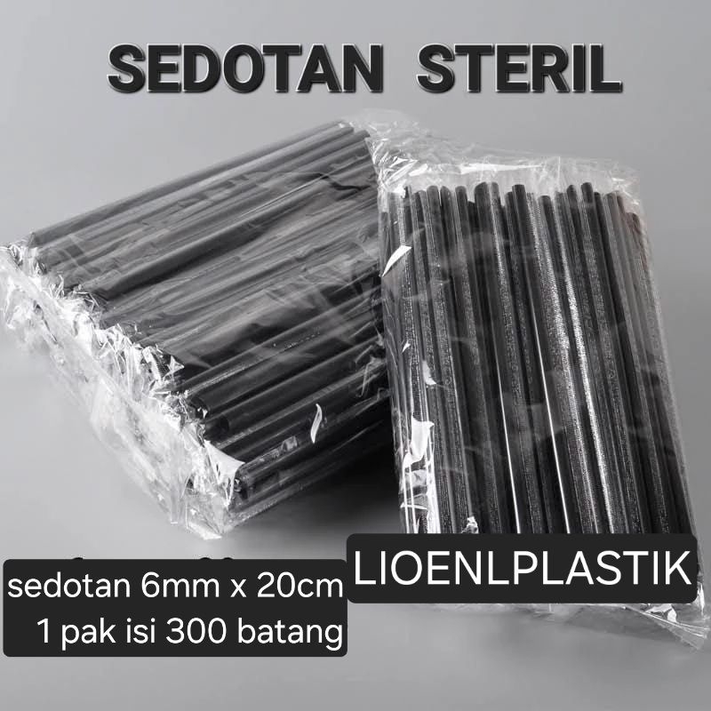 Jual Isi 300Pcs Sedotan Hitam Steril 6mm 20cm Bungkus Plastik / Sedotan ...