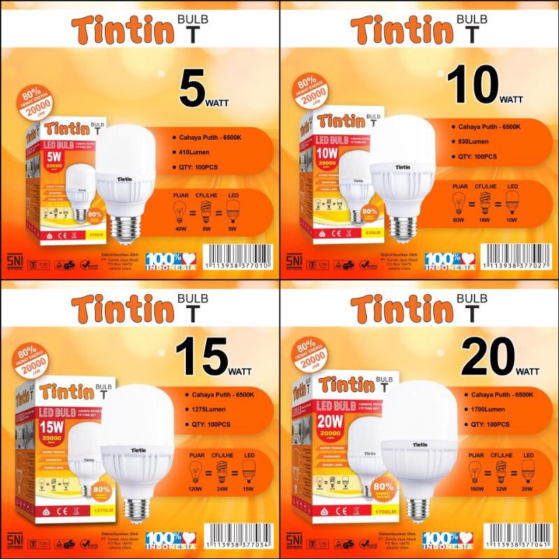 Jual LAMPU TINTIN BULB T LED 40 WATT HEMAT ENERGI 20W 30W 40W IRIT AWET ...