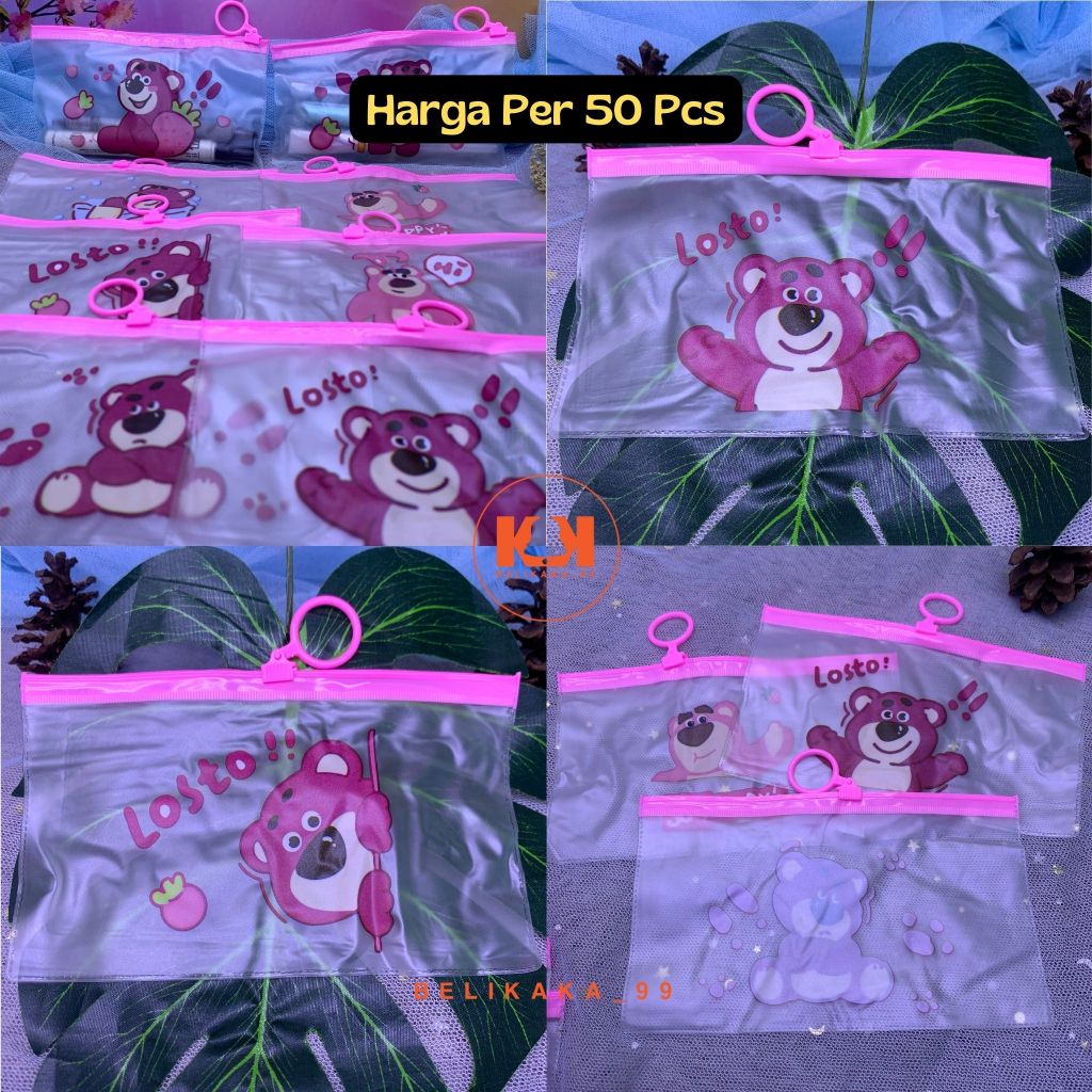 Jual (50 PCS) POUCH MIKA MULTIFUNGSI SERBAGUNA TRANSPARAN MOTIF LOTSO ...
