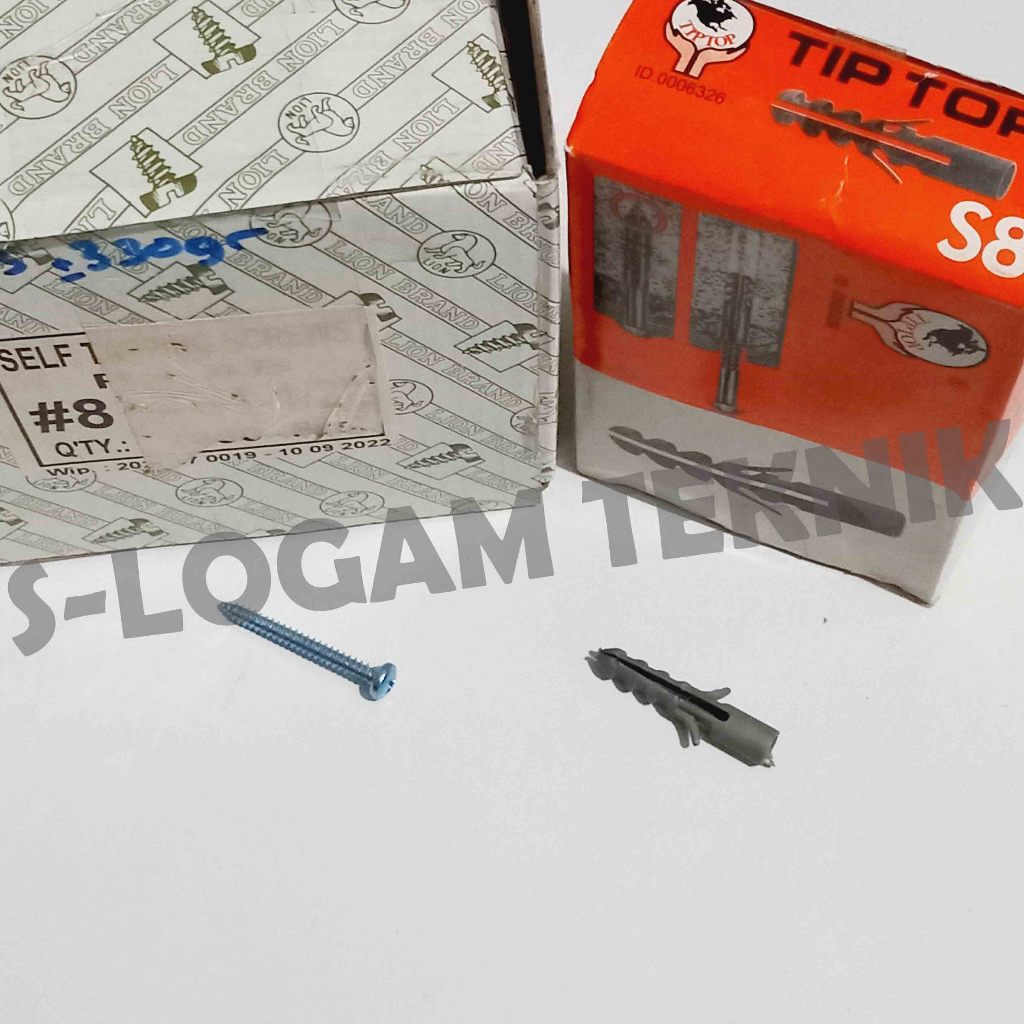 Jual 1 pc Sekrup F 8 x 1 1/2 + Wall Plug S8 Fastener Nylon Insert Plug ...