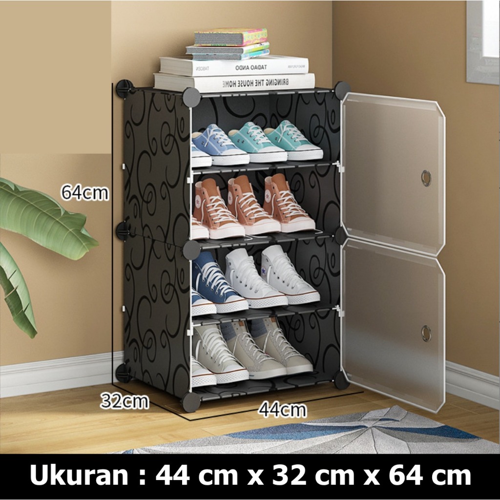 Jual Rak Sepatu Portable 2 Kolom 4 Kotak Sepatu Tebal Tertutup Anti ...